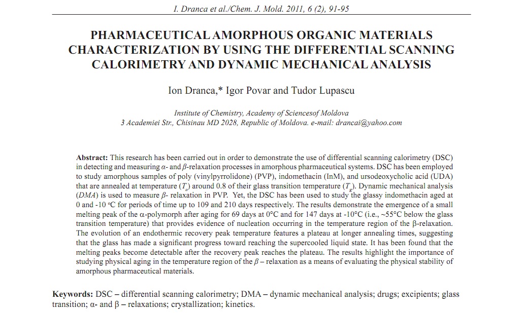 PHARMACEUTICAL AMORPHOUS ORGANIC MATERIALS CHARACTERIZATION BY USING THE DIFFERENTIAL SCANNING ...